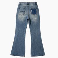 China Faded Men's Jeans Horizontal Vintage Straight Leg Jeans Medium Blue for sale