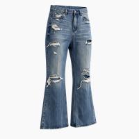 China Faded Men's Jeans Horizontal Vintage Straight Leg Jeans Medium Blue for sale