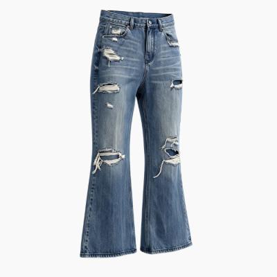 China Faded Men's Jeans Horizontal Vintage Straight Leg Jeans Medium Blue for sale
