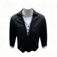 China Fake Two Tone Contrast Collar Long Sleeve Shirt, Black White Half Placket Casual Men’s Pocket Shirt for sale