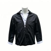 China Fake Two Tone Contrast Collar Long Sleeve Shirt, Black White Half Placket Casual Men’s Pocket Shirt for sale