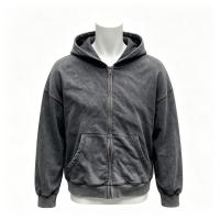 China Vintage Acid Wash 	Men's Heavyweight Hoodie Full Zip Vintage Streetwear Hoodie Cursive Embroidery for sale