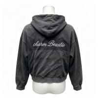 China Vintage Acid Wash 	Men's Heavyweight Hoodie Full Zip Vintage Streetwear Hoodie Cursive Embroidery for sale