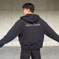 China Split Hem Men's Heavyweight Hoodie Back Embroidery Zip Up Hoodie Coat Oversized for sale