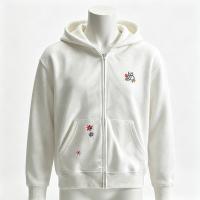 China Heavy Terry Fleece 	Men's Heavyweight Hoodie Speckled Floral Embroidery Fleece Zip Up Jacket Oversized for sale