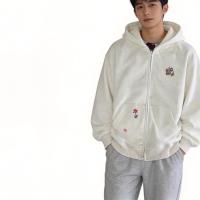 China Heavy Terry Fleece 	Men's Heavyweight Hoodie Speckled Floral Embroidery Fleece Zip Up Jacket Oversized for sale