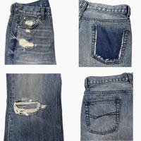 China Faded Men's Jeans Horizontal Vintage Straight Leg Jeans Medium Blue for sale