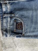 China Medium Blue Men's Jeans Faded Loose Wide Leg Jeans Horizontal for sale