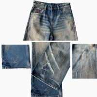 China Sandblast Men's Jeans Flare Bootcut Distressed Denim Jeans Frayed Rip for sale