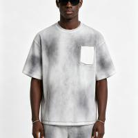 China 275GSM Basic Crew Neck Tee Spray Wash Short Sleeve Crew Neck Raw Edge for sale