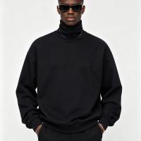 China 305GSM Turtleneck Long Sleeve Shirt Oversized Drop Shoulder Brushed Long Sleeve Tee Double-Sided Fabric for sale