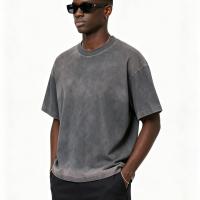 China 260GSM Vintage Washed Tube Single Stitch Men’s Crew Neck T-Shirt, Loose Oversized Retro Short Sleeve Blank Tee for Bulk Wholesale for sale