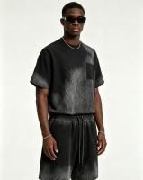 China Gradient Spray Custom Print Tee Oversized Waffle T Shirt Spray Wash for sale