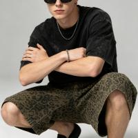China Non Stretch Sports Sweat Shorts Five Inch Leopard Print Denim Shorts Mid Waist for sale