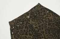 China Non Stretch Sports Sweat Shorts Five Inch Leopard Print Denim Shorts Mid Waist for sale