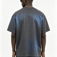 China 180-250G Slub Cotton Washed Gray T-Shirt, Iridescent Rainbow Foil Print Loose Crew Neck Letter Logo Tee Cross-Border Wholesale for sale