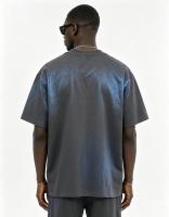 China 180-250G Slub Cotton Washed Gray T-Shirt, Iridescent Rainbow Foil Print Loose Crew Neck Letter Logo Tee Cross-Border Wholesale for sale