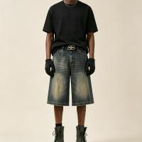 China Gradient Washed Sports Sweat Shorts Non Stretch Wide Leg Denim Shorts Loose 2 Colors for sale