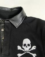 China Gothic Skull Embroidery Polo Shirt, Faux Leather Collar Rivet Cross Patch Punk Short Sleeve Top for Men for sale
