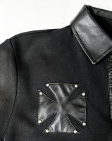 China Gothic Skull Embroidery Polo Shirt, Faux Leather Collar Rivet Cross Patch Punk Short Sleeve Top for Men for sale