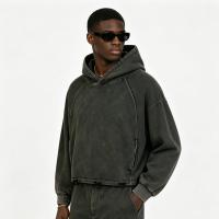 China Men’s Wax-Dyed Cropped Hoodie 340G Oversized Streetwear Distressed Sweatshirt for sale