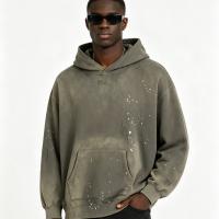 China Men’s Washed Paint-Splatter Hoodie 350-400G Oversized Streetwear Casual Pullover Sweatshirt for sale