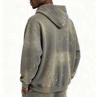 China Men’s Washed Paint-Splatter Hoodie 350-400G Oversized Streetwear Casual Pullover Sweatshirt for sale