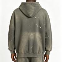 China Men’s Washed Paint-Splatter Hoodie 350-400G Oversized Streetwear Casual Pullover Sweatshirt for sale