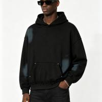 China Men’s Washed Distressed Hoodie 400G Oversized Streetwear Casual Pullover Sweatshirt for sale