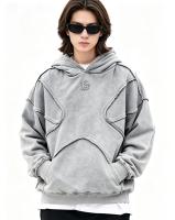China 500G 100% Cotton Raw Edge Spliced Hoodie, Oversized Drop Shoulder Vintage Streetwear Pullover Hooded Sweatshirt for Bulk Wholesale for sale