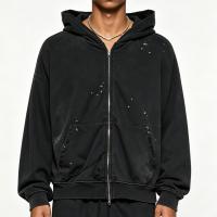 China 404G Cotton Blend Vintage Ink Splash Zip Hoodie Cardigan, Oversized Winter Street Jacket 3 Colors for sale