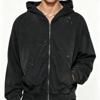 China 404G Cotton Blend Vintage Ink Splash Zip Hoodie Cardigan, Oversized Winter Street Jacket 3 Colors for sale