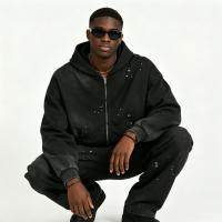 China Men’s Vintage Wash Zip-Up Hoodie 404G Fleece Lined Oversized Streetwear Jacket for sale