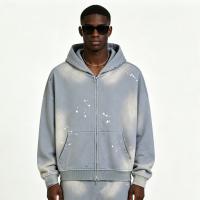 China Men’s Vintage Wash Zip-Up Hoodie 404G Fleece Lined Oversized Streetwear Jacket for sale