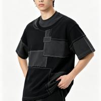 China 250GSM - 300GSM Basic Crew Neck Tee Patchwork Raw Edge T Shirt Drop Shoulder for sale