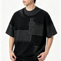 China 250GSM - 300GSM Basic Crew Neck Tee Patchwork Raw Edge T Shirt Drop Shoulder for sale