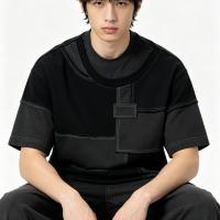 China 250GSM - 300GSM Basic Crew Neck Tee Patchwork Raw Edge T Shirt Drop Shoulder for sale