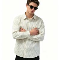 China Casual Oversized Long Sleeve Top Striped Cotton Blend Button Up Shirt for sale