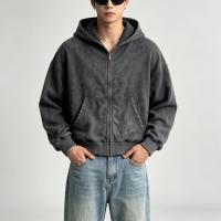 China Vintage Acid Wash 	Men's Heavyweight Hoodie Full Zip Vintage Streetwear Hoodie Cursive Embroidery for sale
