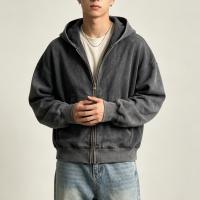 China Vintage Acid Wash 	Men's Heavyweight Hoodie Full Zip Vintage Streetwear Hoodie Cursive Embroidery for sale