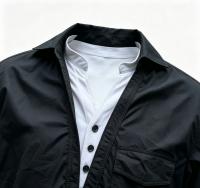 China Fake Two Tone Contrast Collar Long Sleeve Shirt, Black White Half Placket Casual Men’s Pocket Shirt for sale