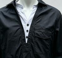 China Fake Two Tone Contrast Collar Long Sleeve Shirt, Black White Half Placket Casual Men’s Pocket Shirt for sale