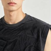 China Vintage Crinkle Washed Ripped Sleeveless T Shirt Distressed Raw Edge Cut Off Vest for sale