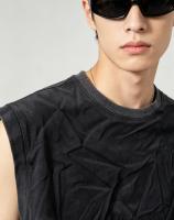 China Vintage Crinkle Washed Ripped Sleeveless T Shirt Distressed Raw Edge Cut Off Vest for sale