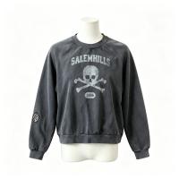 China Vintage Washed Raglan Crewneck Sweatshirt Skull Graphic Cropped Streetwear Pullover With Leopard Patch for sale