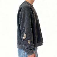 China Skull Graphic Men's Heavyweight Hoodie Vintage Acid Wash Cropped Crewneck Sweatshirt for sale
