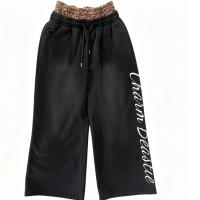 China Faded Mens Wide Leg Pants Leopard Waist Terry Wide Leg Sweatpants Vertical Letter Embroidery for sale