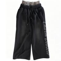 China Faded Mens Wide Leg Pants Leopard Waist Terry Wide Leg Sweatpants Vertical Letter Embroidery for sale