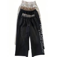 China Faded Mens Wide Leg Pants Leopard Waist Terry Wide Leg Sweatpants Vertical Letter Embroidery for sale