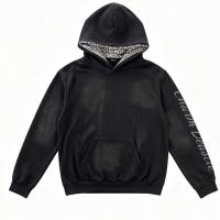 China Vintage Faded Washed Hoodie, Leopard Print Lined Hood Oversized Black Sweatshirt for Men for sale
